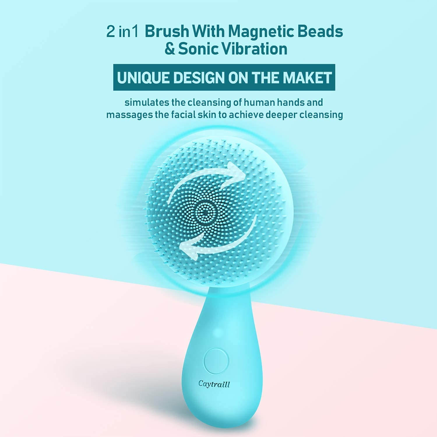Caytraill Facial Cleansing Brush- Face Brush – 4 Function Modes – Rotating Magnetic Beads – Waterproof & Rechargeable – Portable & Ergonomic Handle – Skin Rejuvenation&Cleansing&Massage (Cyan)