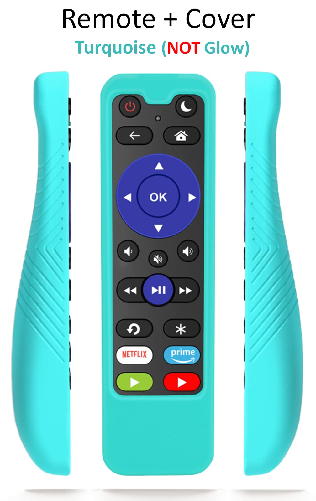 [Remote + Cover] 1-clicktech IKUTV Remote for Roku TVs [TCL/Hisense/ONN/Sanyo, etc.] and Roku Players Express Premiere Ultra [Turquoise - Not Glow]