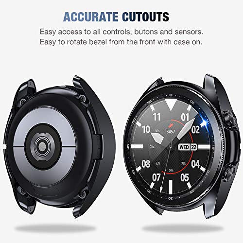 [2+2Pack] Tensea Compatible Samsung Galaxy Watch 3 45mm Screen Protector and Case, 2 Pack Tempered Glass Protective Film and 2 Pack TPU Watch Cover Accessories Set for Galaxy Watch3 45, Titanium, 41mm