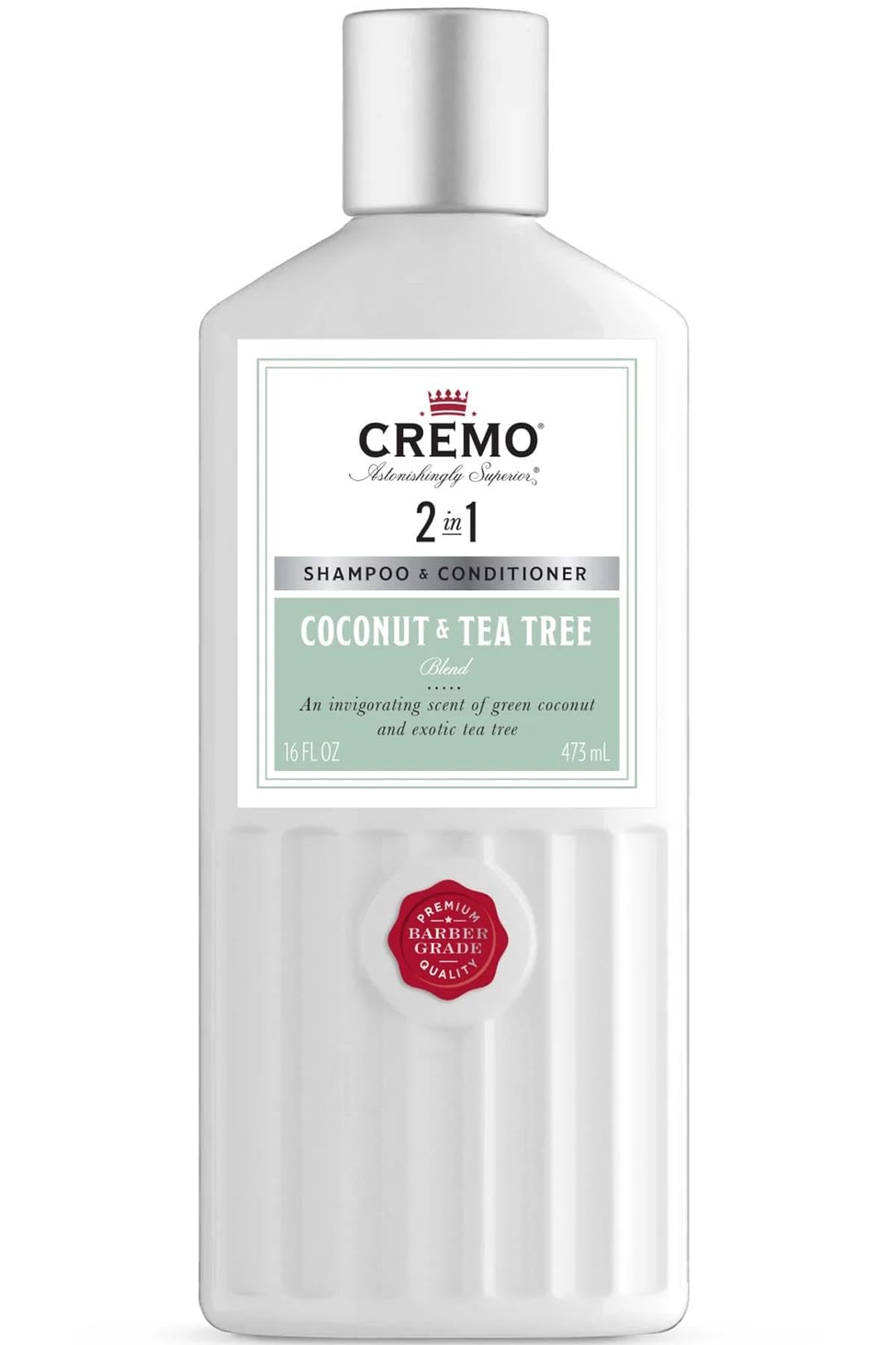 Cremo 2-in-1 Coconut Tea Tree Shampoo Conditioner - Cleanses, Moisturizes & Revitalizes - Barber Grade Formula - All Hair Types