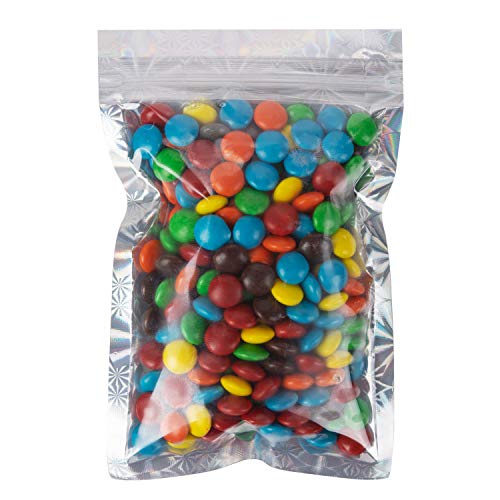 100 Pack Smell Proof Bags - 3x5 Inches Various Size Resealable Clear Ziplock Food Safe Holographic Rainbow Color