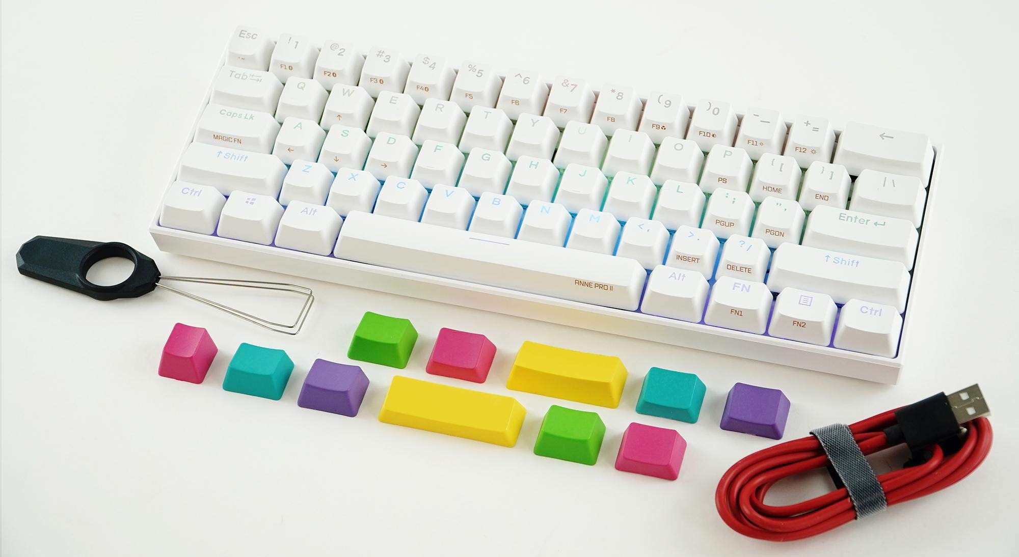 Obinslab Anne 2 Pro Mechanical Gaming Keyboard 60% True RGB Backlit - Wired/Wireless Bluetooth 4.0 PBT Type-c Up to 8 Hours Extended Battery Life, Full Keys Programmable (Gateron Red, White)