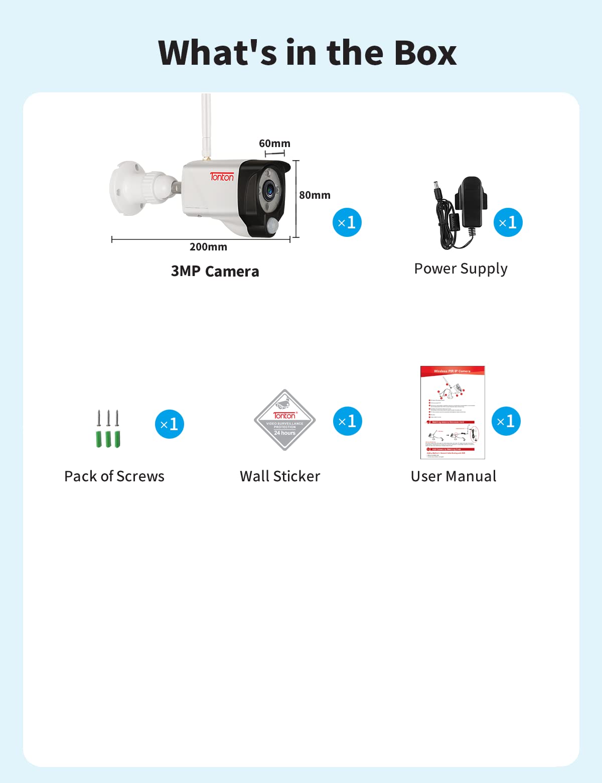 [Add -on 3MP Camera] Tonton 3MP Ultra HD Wireless IP Network Camera Outdoor Indoor Security Camera with PIR Sensor, 2 Way Audio, Floodlight, Suitable for All of Tonton NVR and All in one Kits