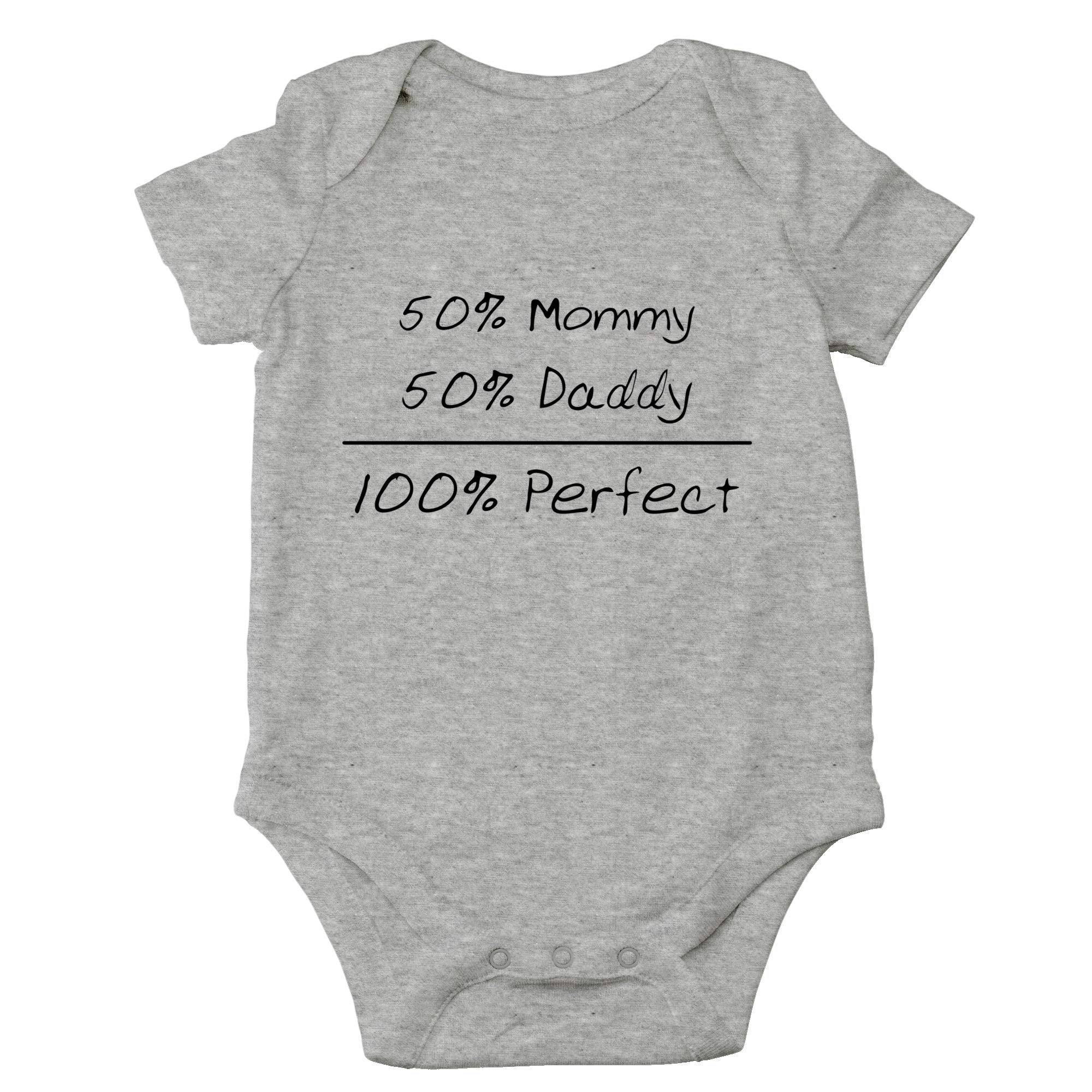 Crazy Bros Tee's 50% Mommy, 50% Daddy, 100% Baby Bodysuit Funny Cute Boy Girl Infant Outfit Adorable Romper (Newborn, Heather Grey)
