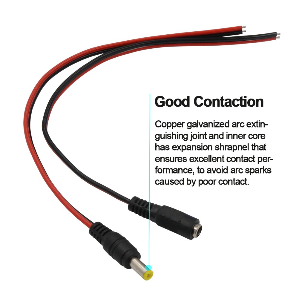 (Real 18AWG 43x2pcs Wires) 20pcs Female DC Power Pigtail Cable, 12V 5A DC Connectors for CCTV Security Camera and Lighting Power Adapter by MILAPEAK (2.1mm x 5.5mm, Ultra Thick)