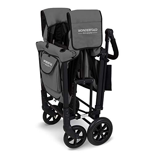 WONDERFOLD W2 Original+ Stroller Wagon (2 Seater) - Collapsible Wagon Stroller with Seats with 5-Point Harnesses, Easy-Access Door, and Adjustable Sun Canopy, Charcoal Gray