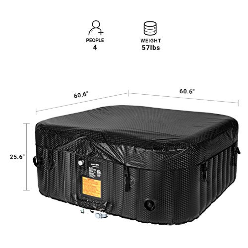 #WEJOY AquaSpa Portable Hot Tub 61X61X26 Inch Air Jet Spa 2-3 Person Inflatable Square Outdoor Heated Hot Tub Spa with 120 Bubble Jets