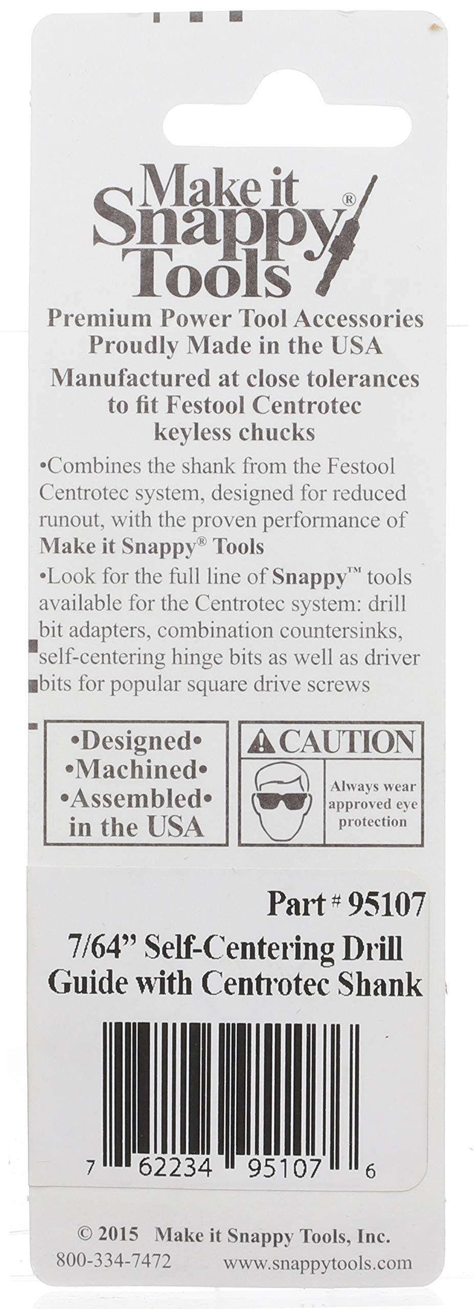 Make it Snappy Tools 7/64 Inch Self-Centering Hinge Bit, Compatible with Festool Centrotec Chucks #95107