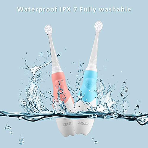 Baby Electric Toothbrush,Sonic Technology Battery Powered Toddler Tooth Brush with Smart LED Timer,Waterproof Auto Deep Clean for Infants Ages 0-3 Years with 4 Soft Brush Heads (Blue)