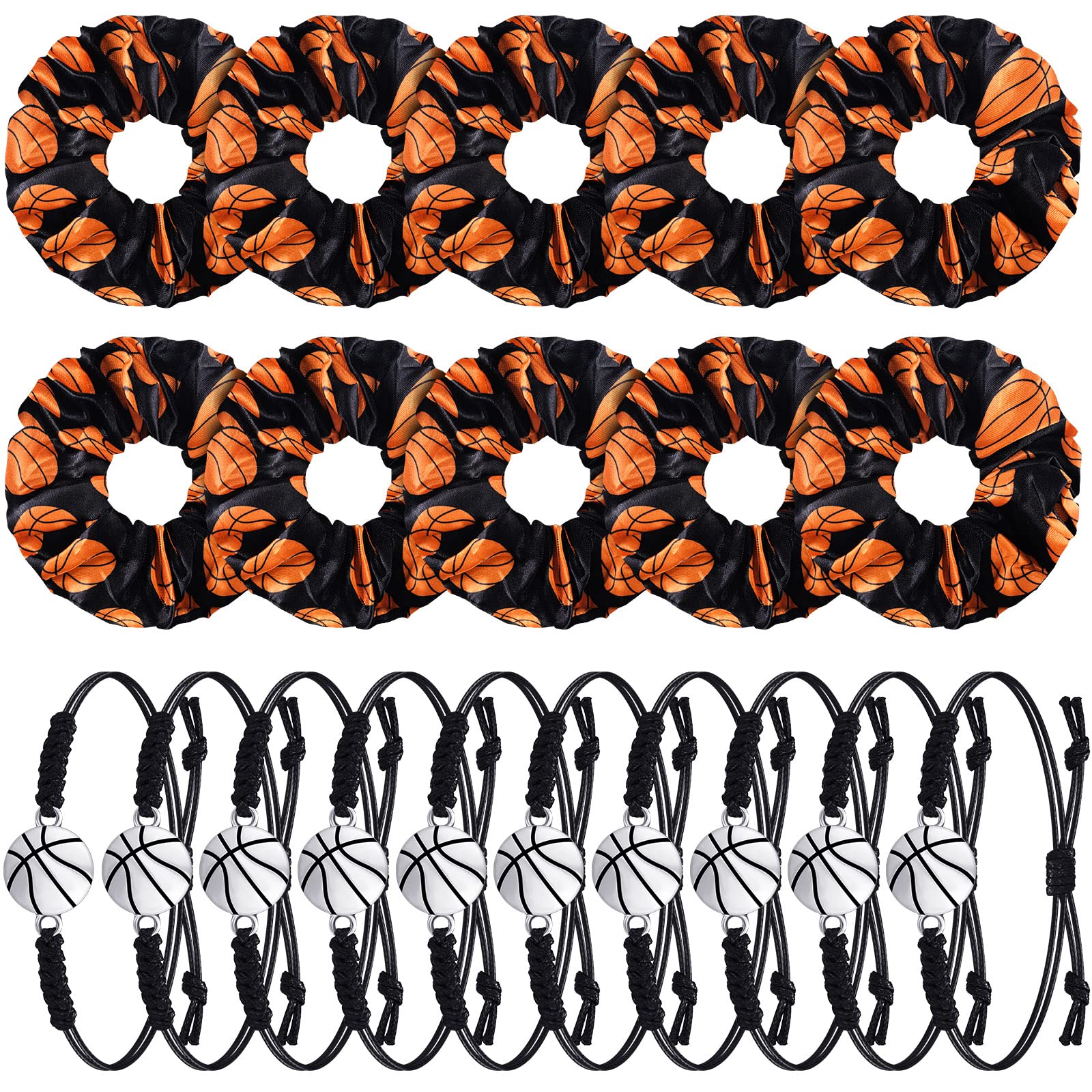 10 Pieces Adjustable Sport Hair Scrunchies and Bracelets for Teen Basketball, Volleyball, Soccer, and Softball Players