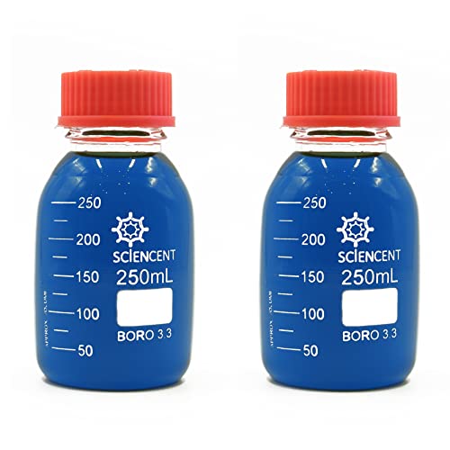 (Pack of 2) 250ml Leak Proof Media Bottle Super Thick Borosilicate Graduated with GL45 Screw Cap Durable 250ml glass bottles