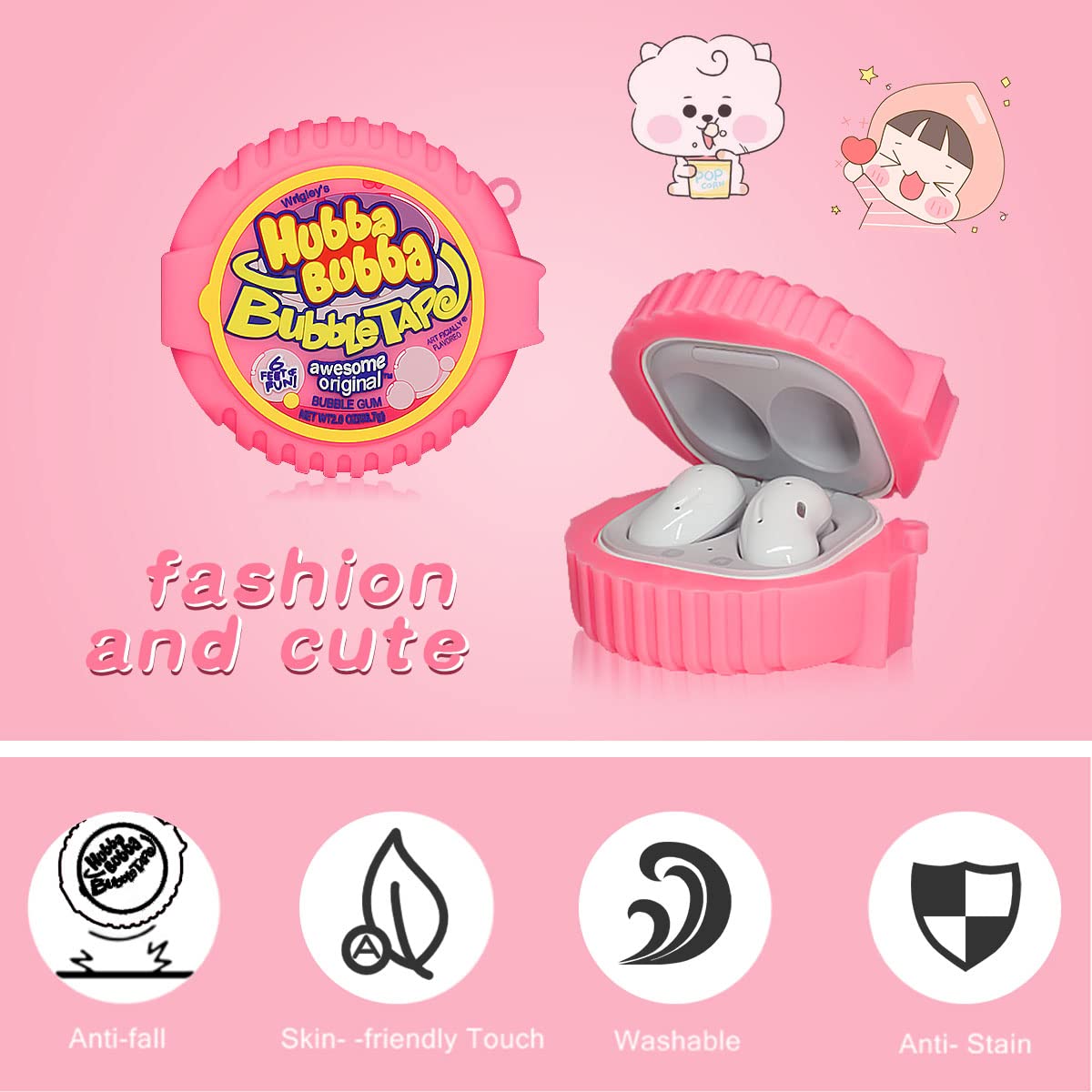 [2Pcs] Cute Case for Galaxy Buds Live Case 2020/Galaxy Buds Pro Case/Galaxy Buds 2 Case 2021, Cute 3D Fun Fashion Food Design Silicone Protective Skin for Girl Boys(Bubble Gum+Purple Potato Chips)