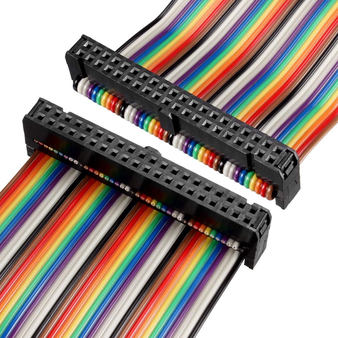 uxcell IDC Rainbow Wire Flat Ribbon Cable 40P D-Type FC/FC Connector 2.54mm Pitch 0.5m/19.7inch Length