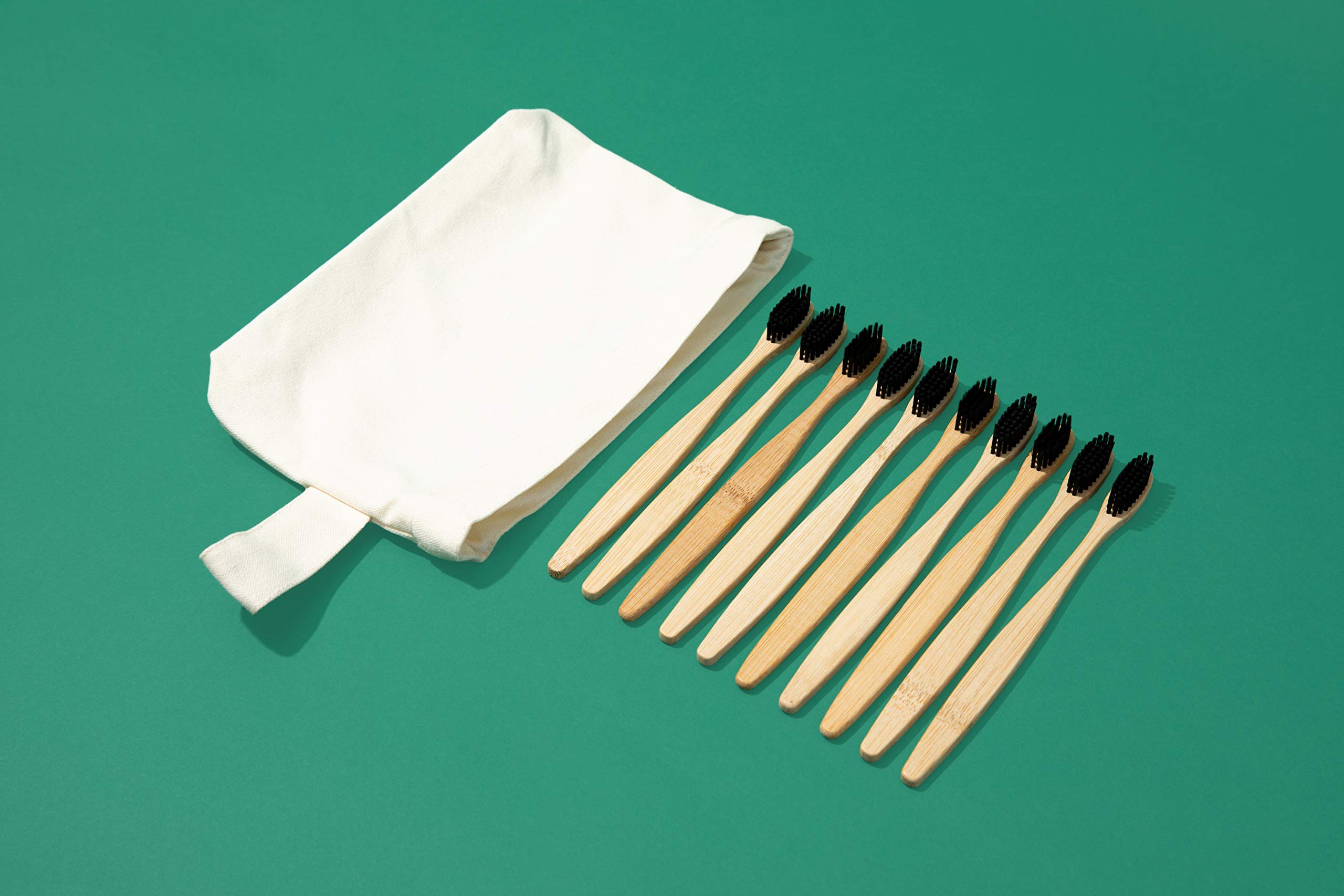 [10 Pack] Biodegradable Bamboo Toothbrushes - Soft Charcoal Infused Bristles for Cleaner Teeth - Sustainable Wooden Toothbrush - Natural Toothbrush That Lasts - Travel Case Included, BPA-Free
