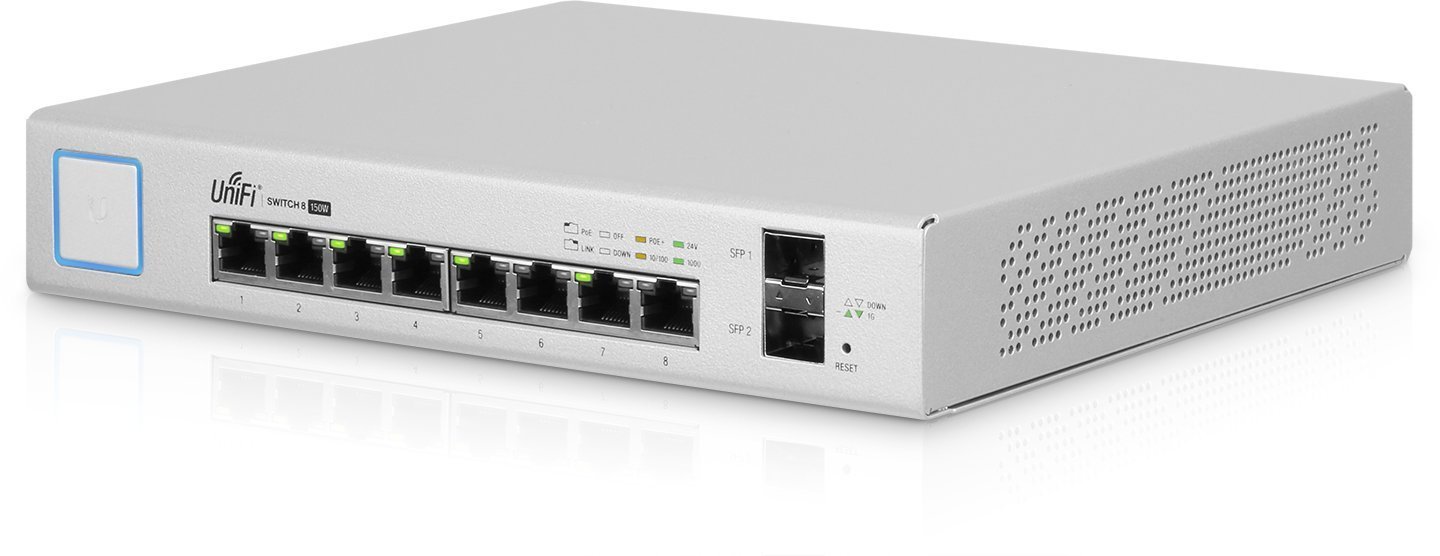 Ubiquiti Networks 8-Port UniFi Switch, Managed PoE+ Gigabit Switch with SFP, 150W (US-8-150W) (Renewed)