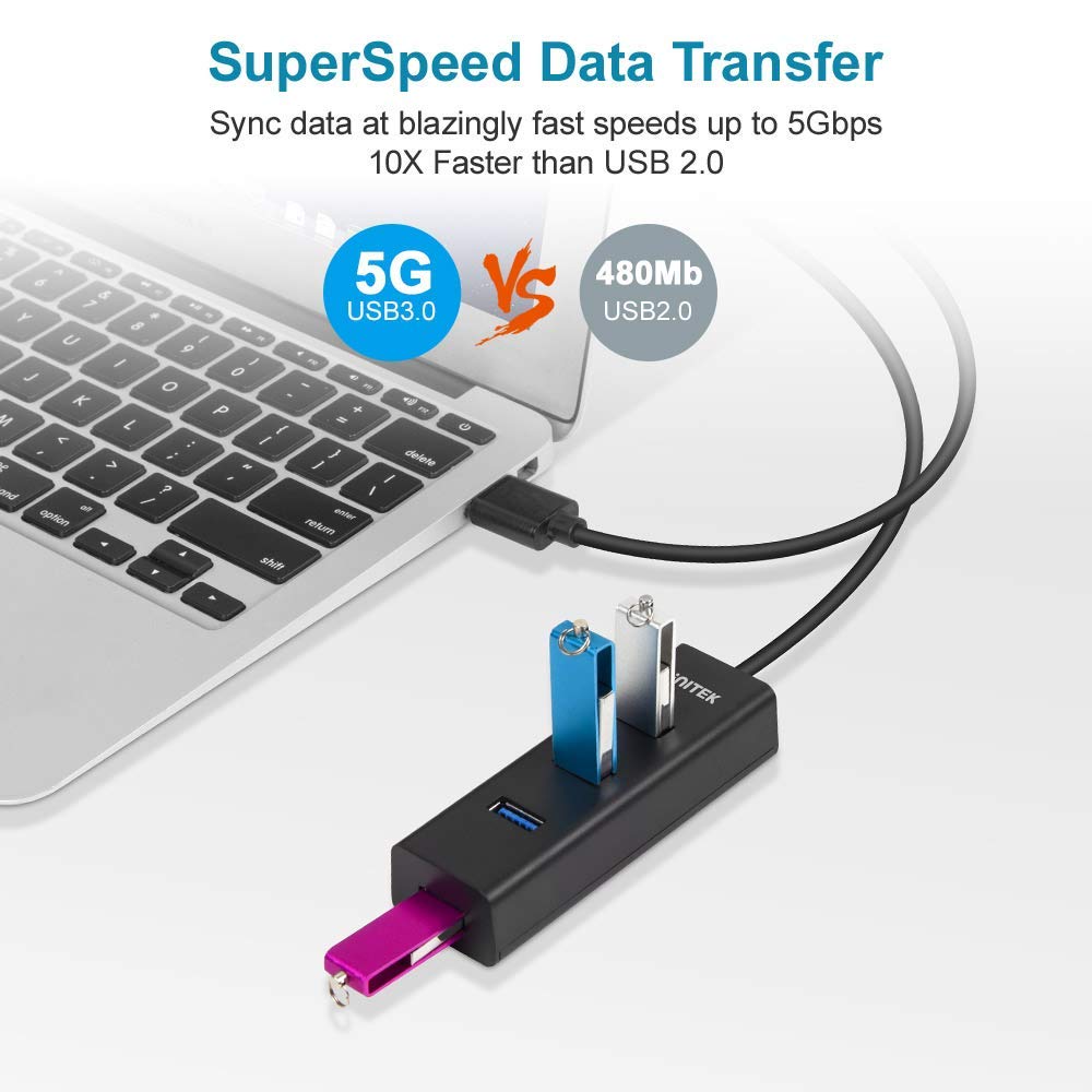[Bundle] Unitek 4-Port USB 3.0 Hub Long Cable with Micro USB Charging Port and USB C Hard Drive Adapter