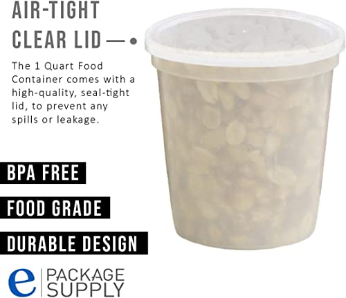 1/4 Gallon (32 oz) 1 Quart Food Storage Containers with Lids -Freezer and Microwave Safe Storage Containers, Round Plastic Containers with Lid, BPA Free, Translucent