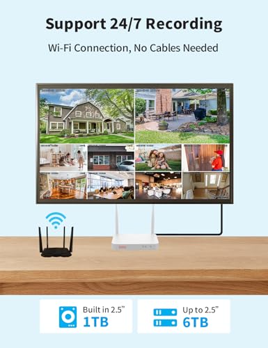 [Dual WiFi, PIR Sensor] Tonton 2K Wireless Security Camera System, 10CH NVR with 1TB HDD, 6PCS 3MP Outdoor Home WiFi Cameras,2 Way Audio, Spotlight, 12V DC Powered, AI Human Detection,Work with Alexa