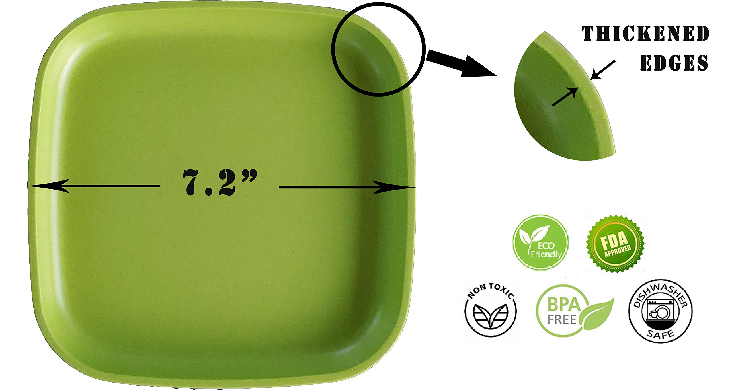 1 Click Bamboo Kids Plates, (4 Color Set), Stackable, Reusable, Deep sides for Easy Kids, Toddlers and Big Kids Feeding, Dishwasher Safe, Bamboo Dinnerware Set