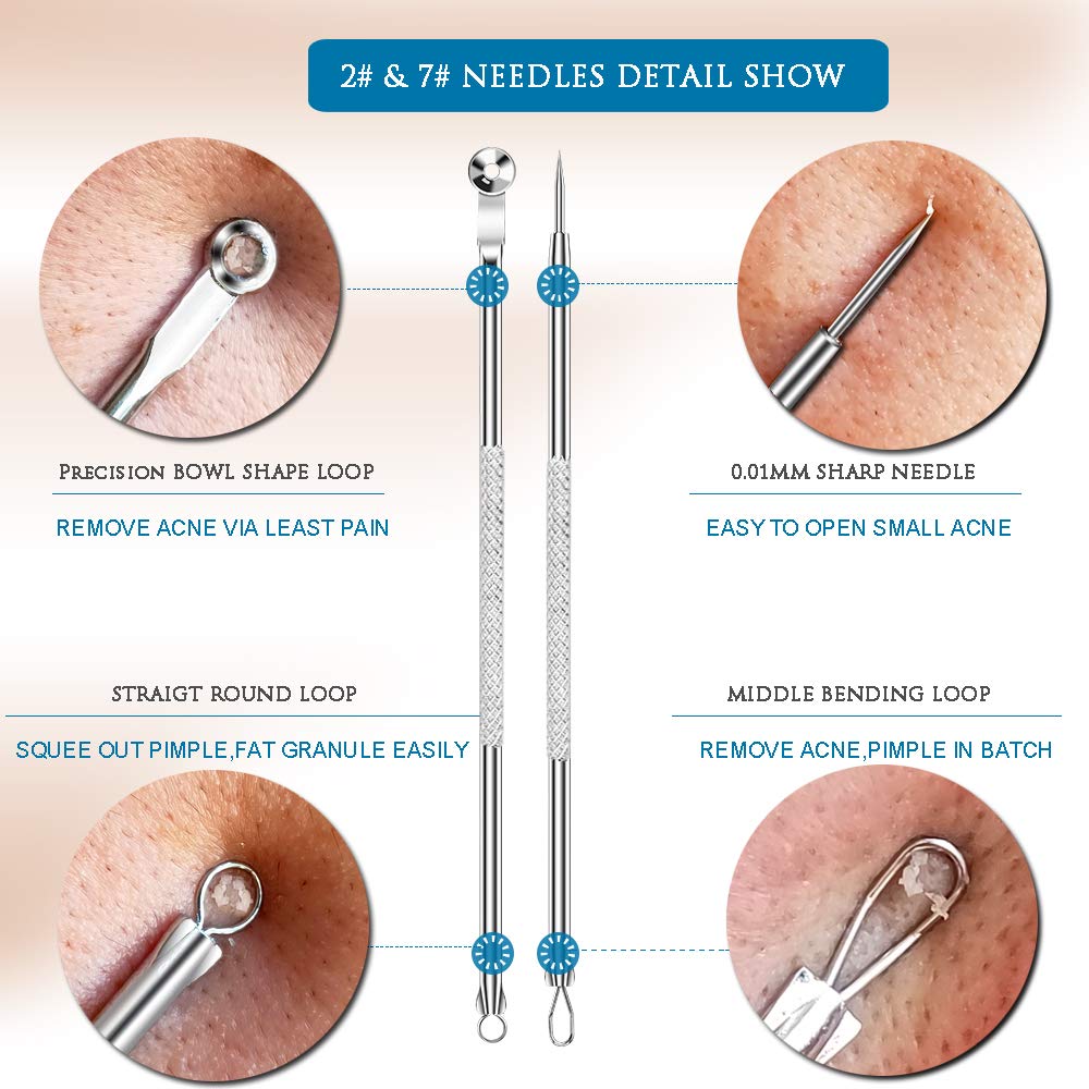 [Dual Ended] 7PCS Blackhead Remover, Comedone Pimple Extractor, Acne Whitehead Blemish Removal Kit, Professional Stainless Steel Clean Tool, for Face Nose Chin Cheek Forehead