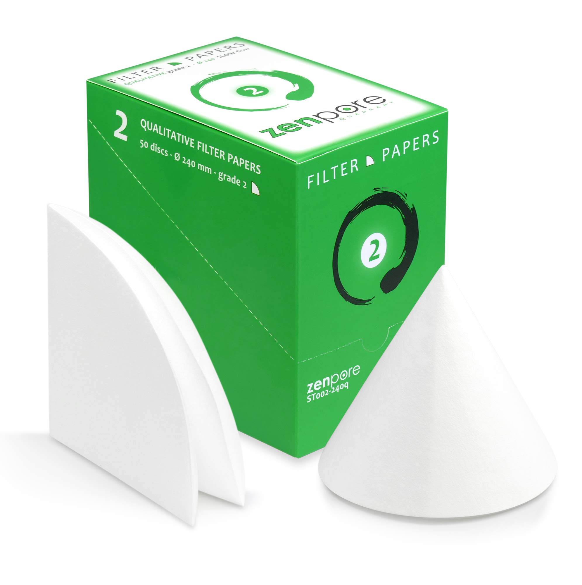 Qualitative Filter Paper 24 cm Quadrant Folded Filter Paper, Qualitative Grade 2 - ZENPORE Slow Flow 240 mm (50 Discs)