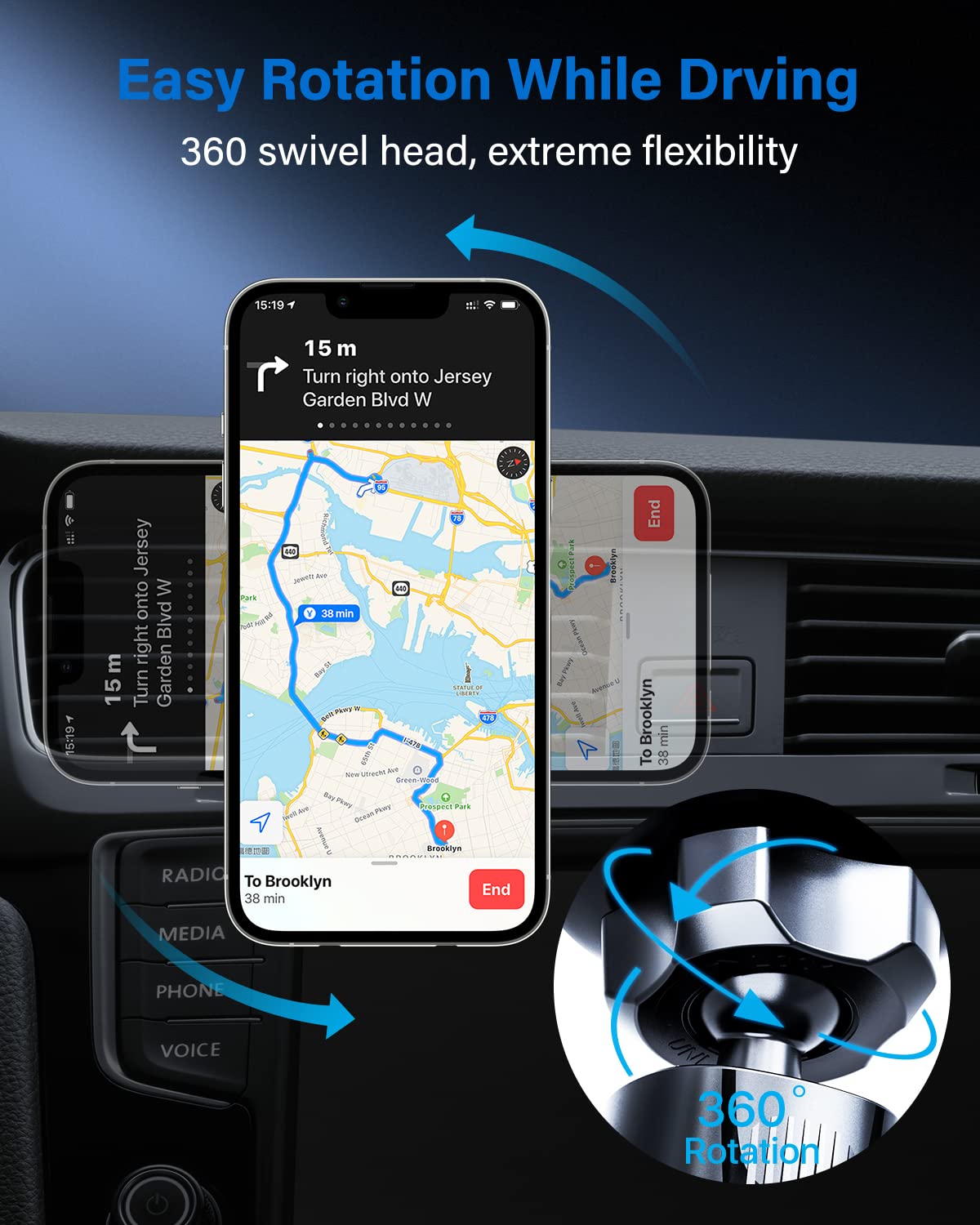 [ Military-Grade Magnetic Vent Hook] Phone Holder for Car, Hands Free Phone Car Mount Strong Magnet Air Vent Mount, 360° Rotation Car Phone Holder Compatible with iPhone Samsung Galaxy All Smartphones