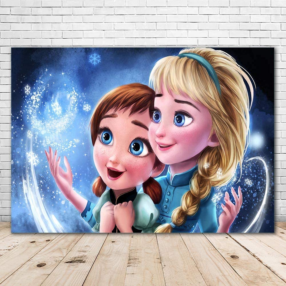 YouRan Baby Princess Elsa and Anna Backdrop Happy Birthday 5x3ft Vinyl Elsa Frozen Background Baby Shower for Girl Vinyl Princess Frozen Theme Backgrounds for Kids Room Wall Decor