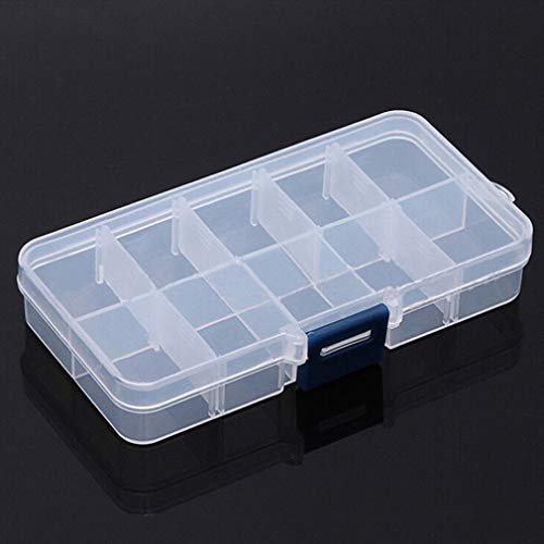 10 Removable Grid Compartment Clear Rectangle Plastic Storage Box, Jewelry and Crafts Organizer Container with Adjustable Dividers(1 Pack)