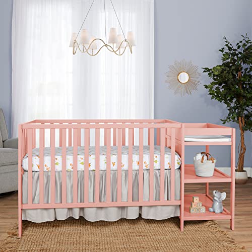 Dream On Me Synergy Convertible Crib and Changer in Dusty Pink with Detachable Changing Table, JPMA Certified, 1β Changing pad