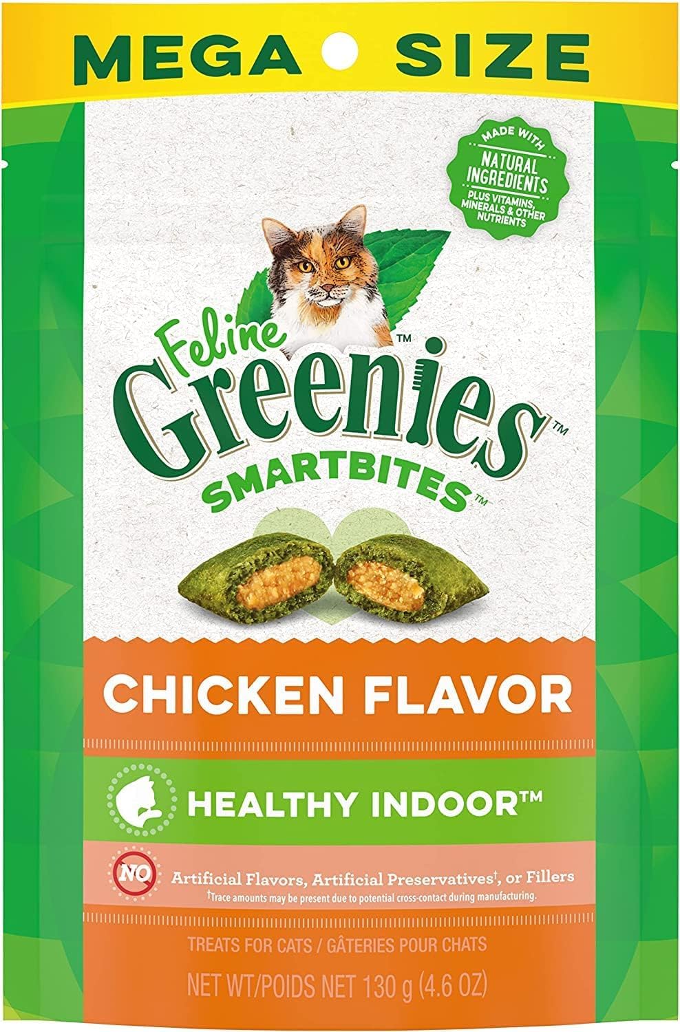 (4 Pack) Greenies Feline SMARTBITES Healthy Indoor Control (previously Called Hairball Control) Chicken and Tuna, (4.6oz, 2 Each)