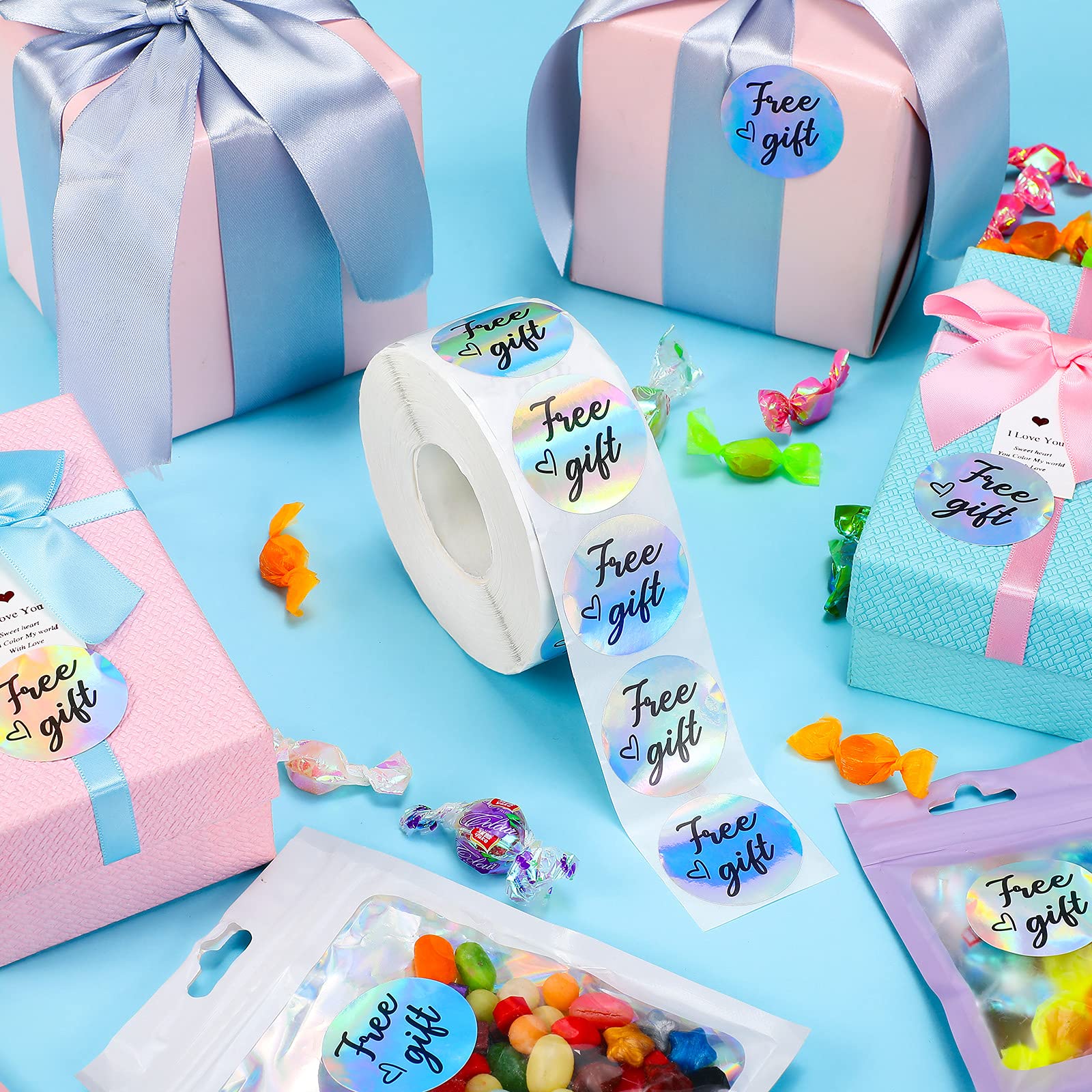 1000 Pieces Customer Appreciation Sticker Holographic Business Shopping Labels Round Adhesive Present Stickers Colorful Thanks Seal Label for Mailing Packing Envelope Postcard, 1.5 Inch