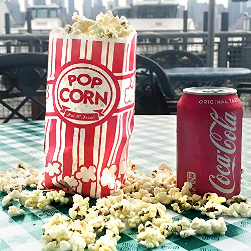 [250 Pack] Popcorn Bags 2 oz - Disposable Paper Popcorn Container, Red and White Striped Leak Proof Flat Bottom for Movie Night Snacks, Concessions, Birthday Party, Circus Carnival Decorations