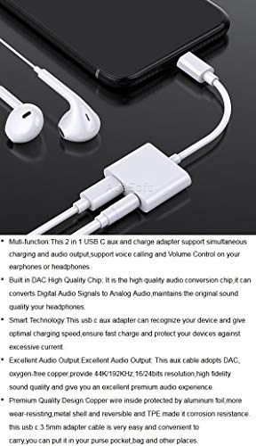 [Galaxy S8 Audio Adapter] 2in1 Type C/USB-C to 3.5mm Headphone Jack DAC Audio Converter and Charger Adapter Cable for Samsung Galaxy S8 Smartphone