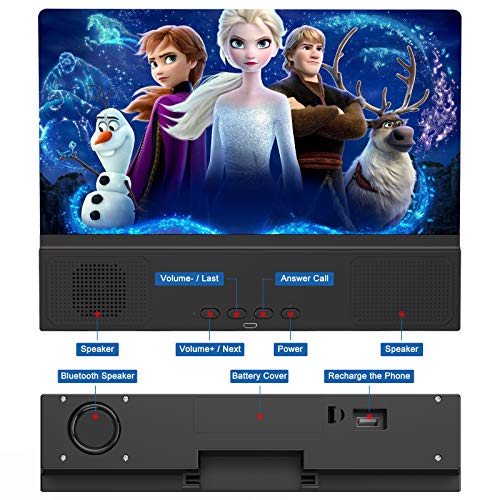 12" Phone Screen Magnifier with Bluetooth Speakers - 3D HD Magnifying Projector Screen Enlarger for Movies, Videos, Games - Foldable Cell Phone Stand with Screen Amplifier - Supports All Smartphones