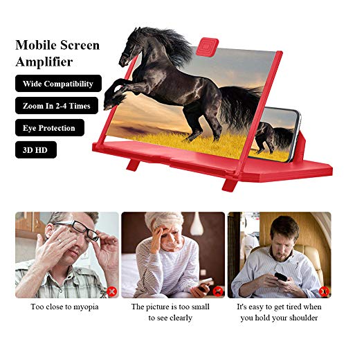 12" Phone Screen Magnifier 3D Screen Amplifier HD Mobile Phone Magnifier 3D Phone Projector Screen for Movie Video Live Broadcast, Fits All Phones