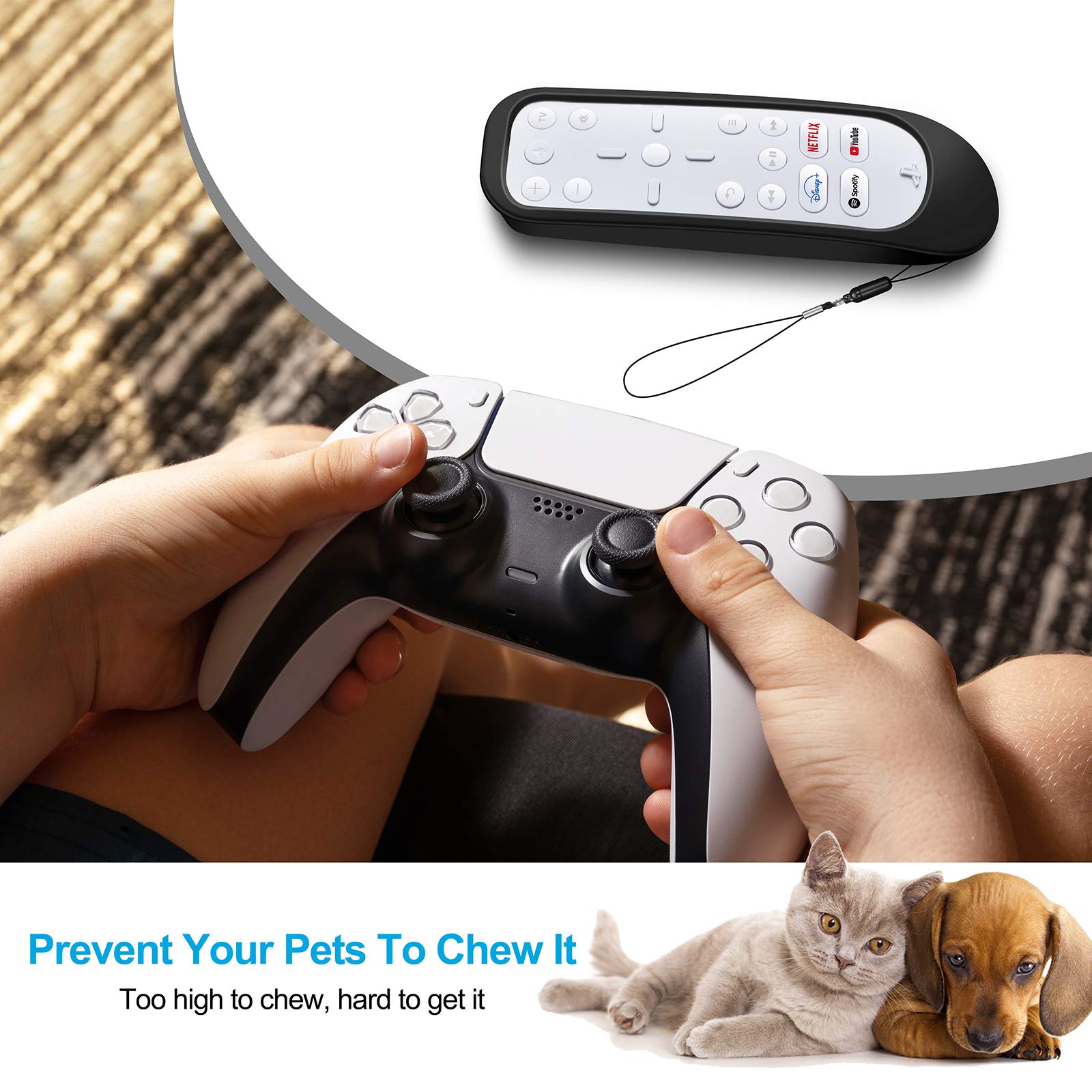 [2 Pack] Silicone Cover for PS5 Remote Control, Protective Skin for Sony PS5 Media Remote, with Hand Strap, Shockproof, Anti-Slip, Skin-Friendly - Black/White