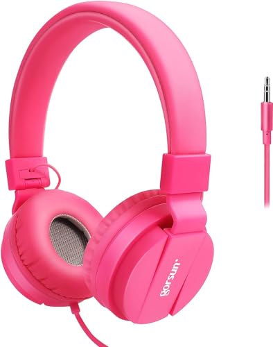 TENLUBEN Gorsun Kids Headphones Wired Headphone, Children Girls Boys Teen Lightweight Foldable Adjustable Corded On-Ear Headset for School Online Course Chromebook Cellphones Kindle Airplane (Pink)