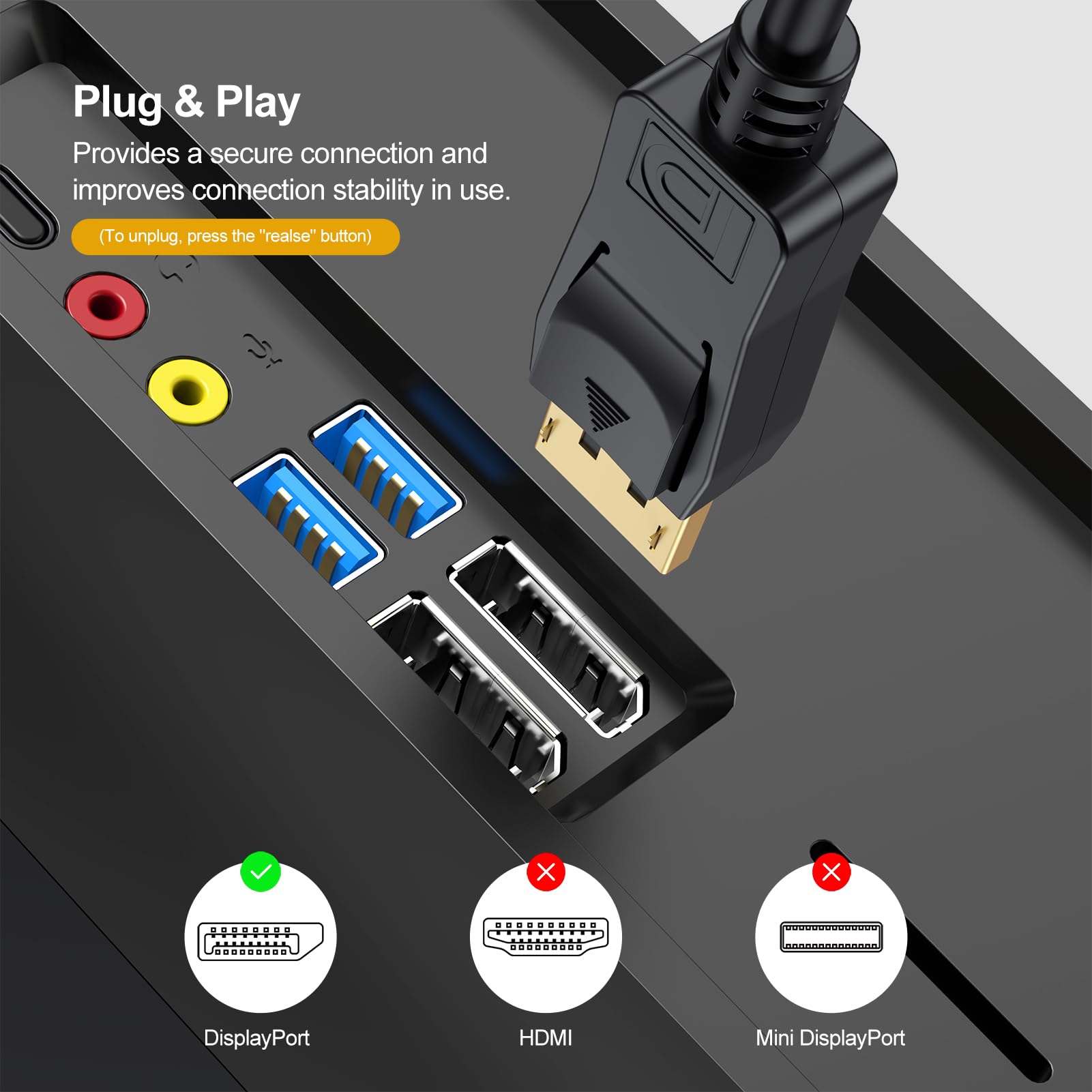 UVOOI DisplayPort Cable 25 feet 4K, 25ft Display Port to Display Port Cable 4K@60Hz, 1080P@165Hz @144Hz (DP to DP Cable)