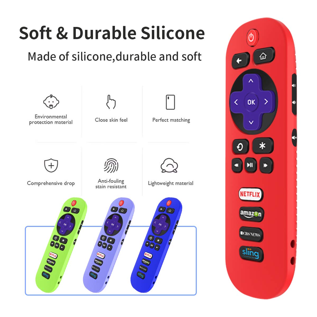 [4 Pack] Silicone Case for TCL Roku TV RC280 Remote, Protective Universal Replacement Lightweight/Shockproof TCL Roku TV Remote Cover with Lanyard (Glow Blue+Glow Green+Red+Blue)