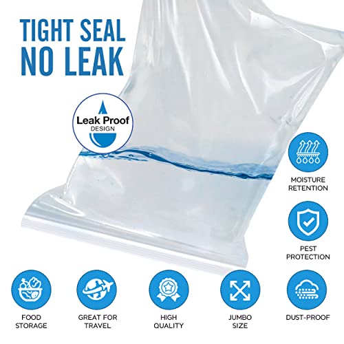 [ 30 COUNT ] Extra Large Reclosable Bags, 5 Gallon Jumbo Size 18" x 24" Strong Clear Big Storage Bags -2 MILL THICK -For Food Prep, Moving, Travel, & Organization