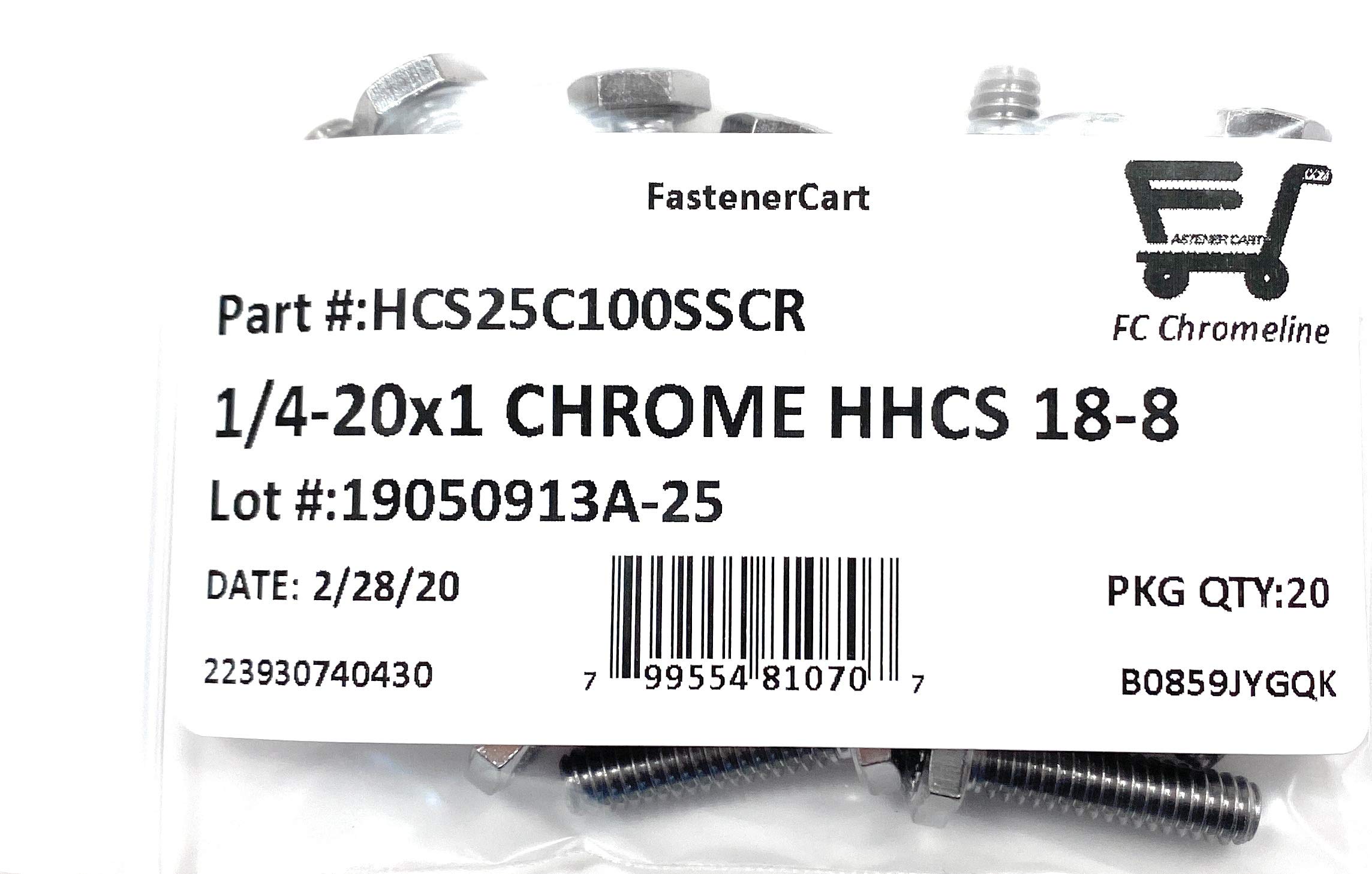 1/4-20x1 Chrome Stainless Steel Hex Cap Screws Chrome Hex Bolts 18-8 (UNC) Coarse Thread - (20 pcs)