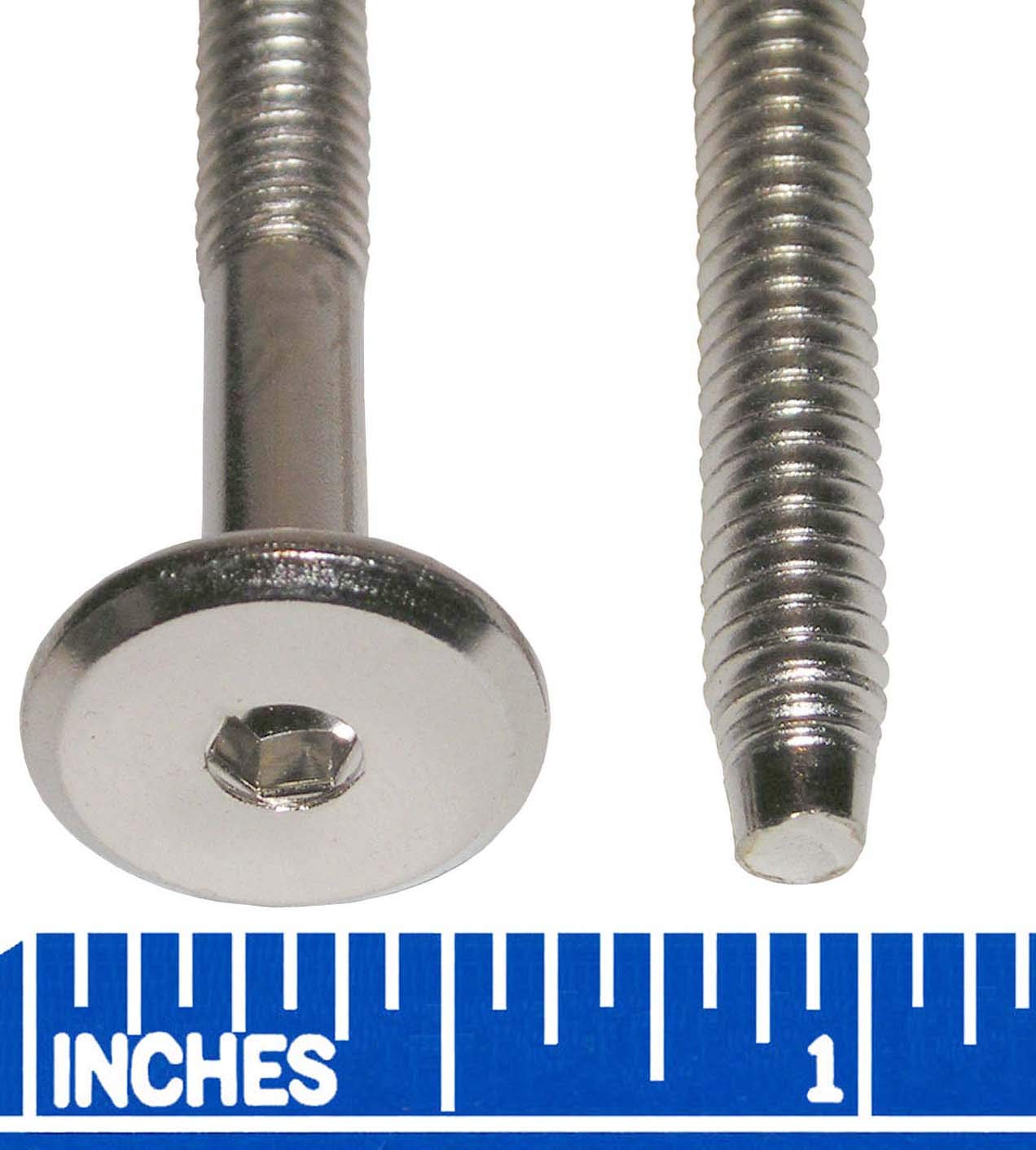 1/4" - 20 TPI x 40mm (1.57" ≈ 1-37/64") Hex Drive Button 17mm Diameter Head Furniture Bolts Nickel Plated Chrome Like Finish (20 Pieces)