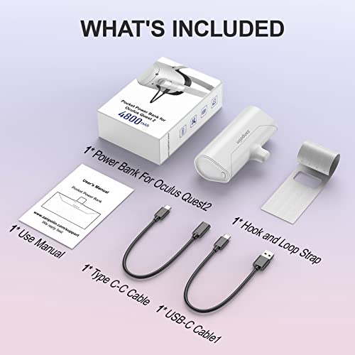 (4800mAh) Extended 2 Hours Playtime for Oculus Quest 2, Zanpolin 4800mAh Pocket Power Bank for Oculus/Meta Quest 2 and Quest, Elite Strap, Type-C Phone, Oculus 2 Battery Pack (Hook&Loop Strips)