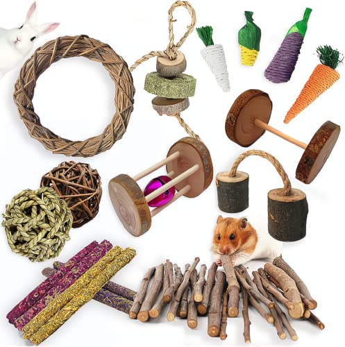 13PCS Guinea Pigs Toys, Rabbit Toys Set Natural Wooden Hamster Toys for Teeth Care, Best Choose for Rabbit Guinea Pig Rat Bunny Chinchillas Gerbils Chew