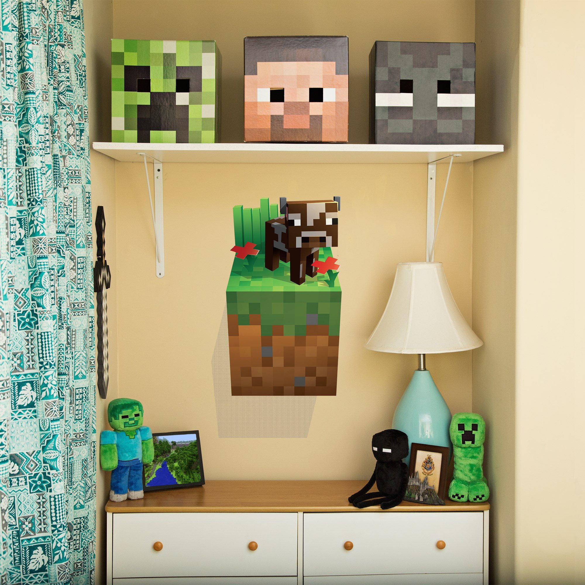 (Set of 4) LucyM Wall Decal Digging Steve; Creeper Inside Wall; Baby Pig; Baby Cow