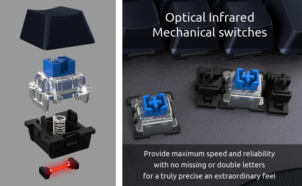 Truly Ergonomic Cleave Keyboard - Tactile Optical Mechanical Switches Better Than Cherry MX, Natural Typing, Comfortable Palmrest, Backlight, Strong Aluminum Body, Best Split Keyboard, Windows/Mac