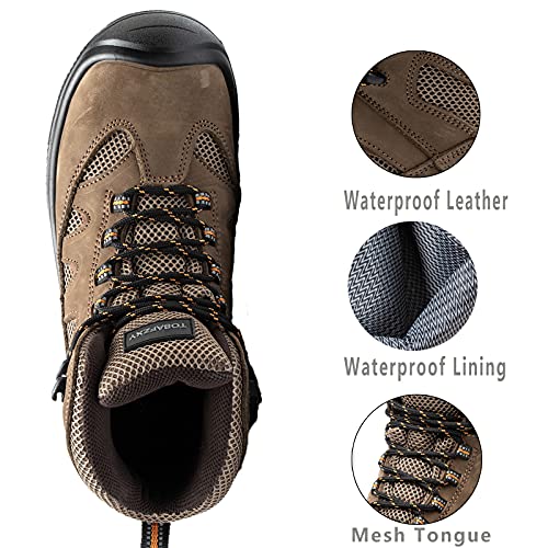 TOSAFZXY Waterproof Work Boot for Men, 6" Steel Toe and Non-Slip Safety Boot Outdoor Men Work Boot Brown Size 10