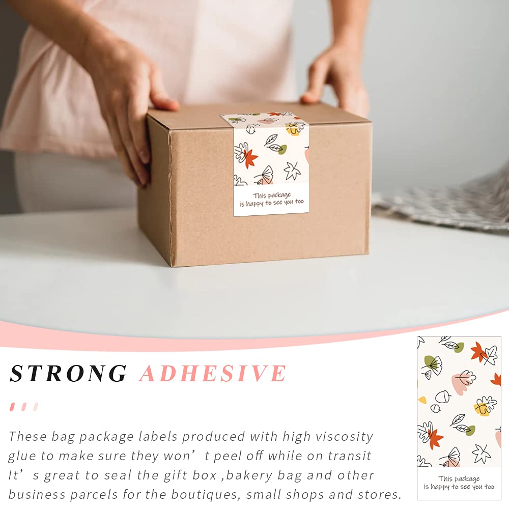 100PCS Box Seal Stickers, Rectangle Leaf Pattern Bag Package Labels, Decorative Baking Sealing Decals for Business Letter Envelope Seal Gift Packaging Customer Mailer Box Retail Bag (Leaf Sticker 2)