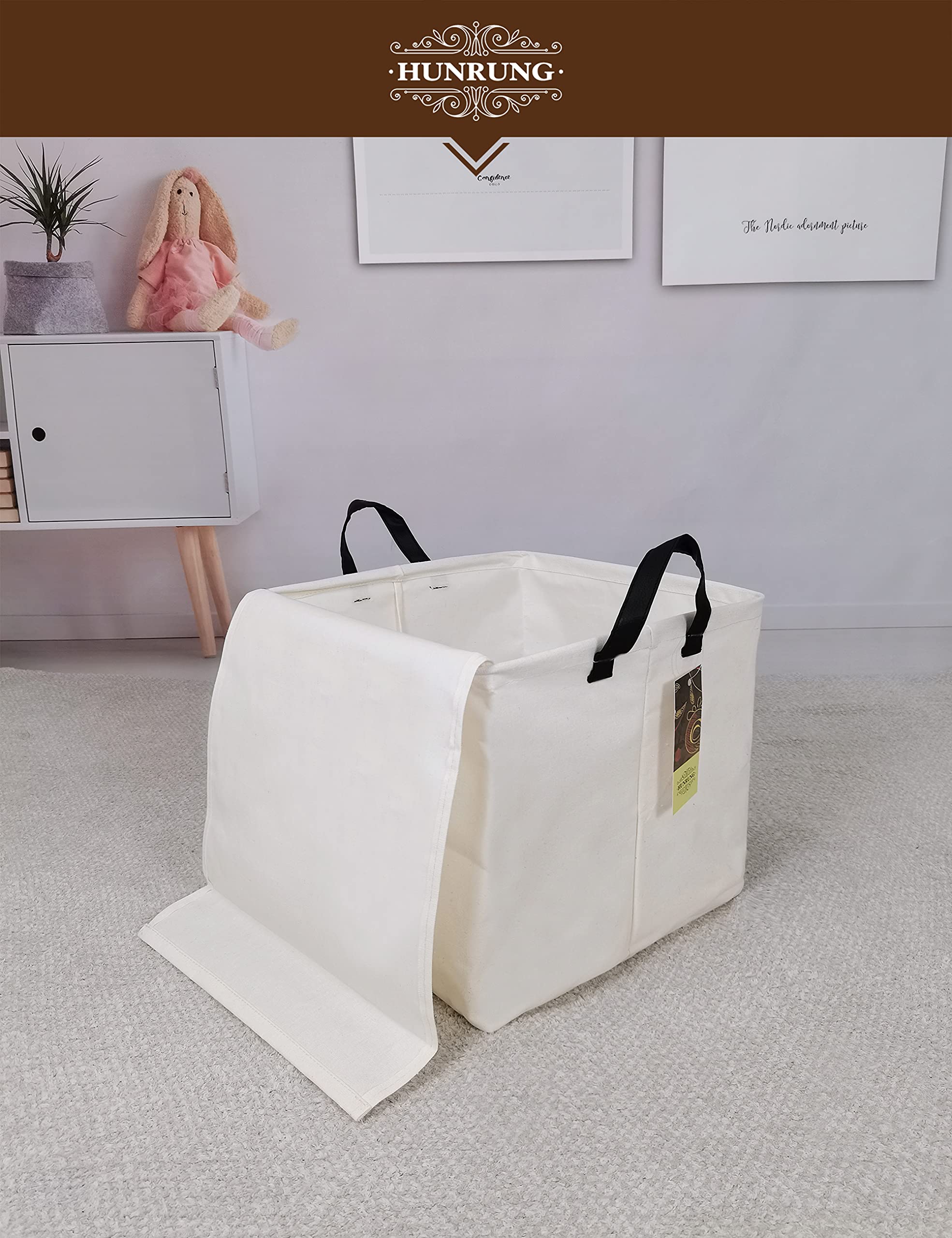 HUNRUNG Storage Boxes with Lids Rectangle/Square Storage Bins,Storage Basket Cute Canvas Organizer Bin for Pet/Children Toys, Books, Clothes Perfect for Rooms(Square-Love-Elephant-with lid)