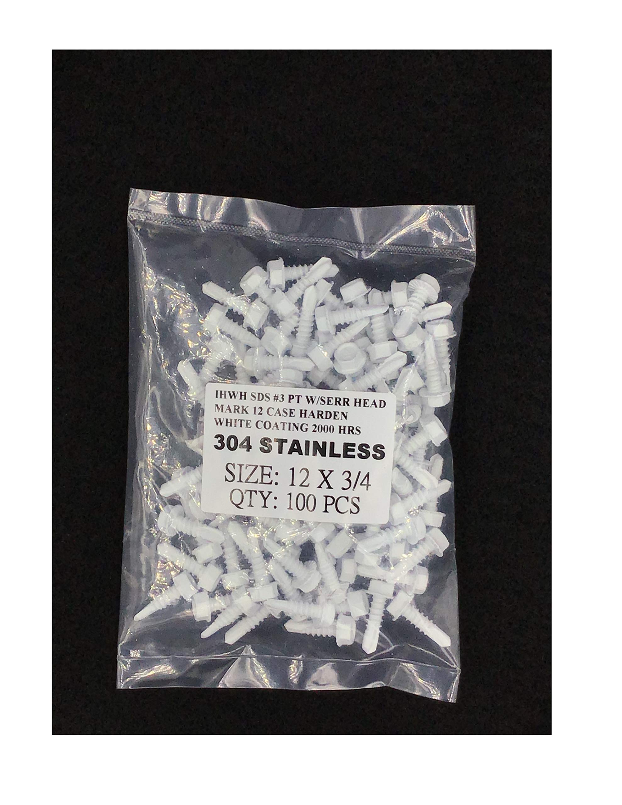#12 x 3/4" White Hex Washer Head Self Drill Screws 304 Stainless Steel (100 pcs)
